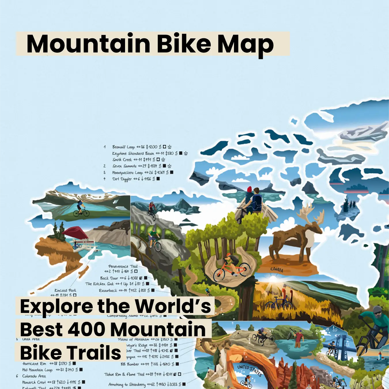 Mountain Bike Map - Best MTB Trails - Poster | Awesome Maps