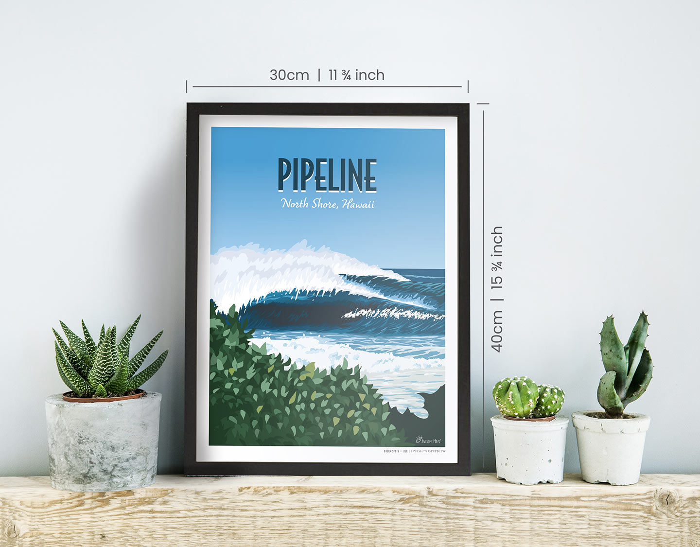 Pipeline - Awesome Maps Surf Travel Poster - Dream Spots